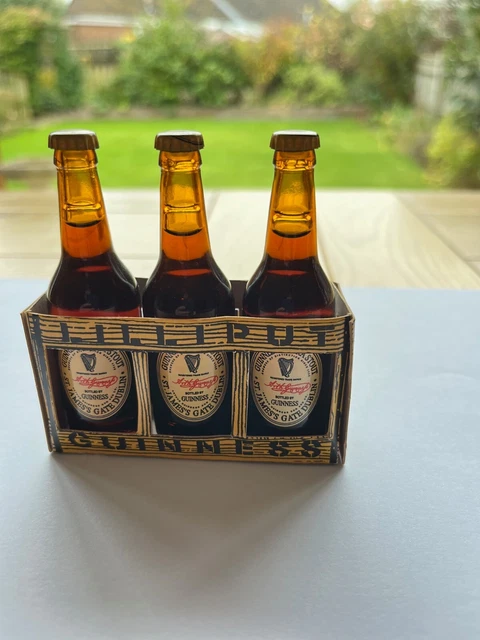 THREE MINIATURE GUINNESS BOTTLES Lilliput Guinness in Cardboard Crate £ ...