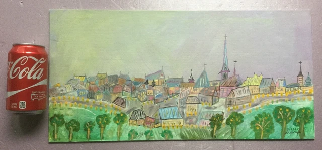 “13TH CENTURY MEDIEVAL Village” by George F. 10” X 20” acrylic painting ...