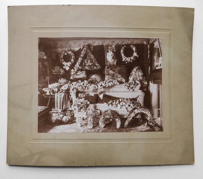 ANTIQUE VICTORIAN PHOTO Post Mortem Postmortem Man Casket Flowers 12" x ...