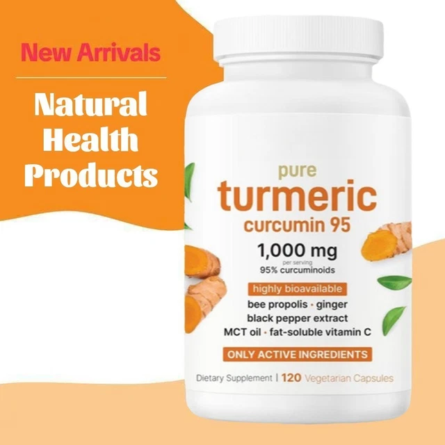 PURE TURMERIC CURCUMIN Supplement 1000mg w/ Organic Ginger Turmeric 120 ...