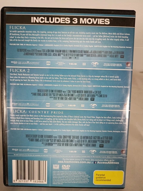 FLICKA 1 - 2 - 3 Country Pride 3 Movie Pack Region 4 DVD 2 Disc Set Tim ...