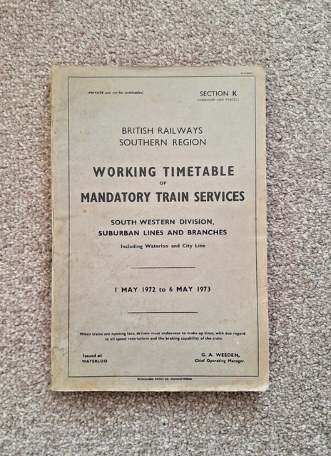 BRITISH RAILWAYS SOUTHERN Region Working Timetable Of Mandatory ...