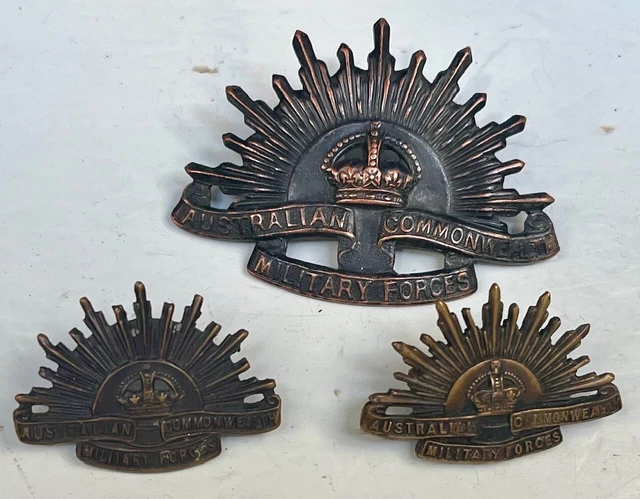 GENU AUSTRALIAN RISING Sun WW1 Cap badge Collars WW2 Australia ...