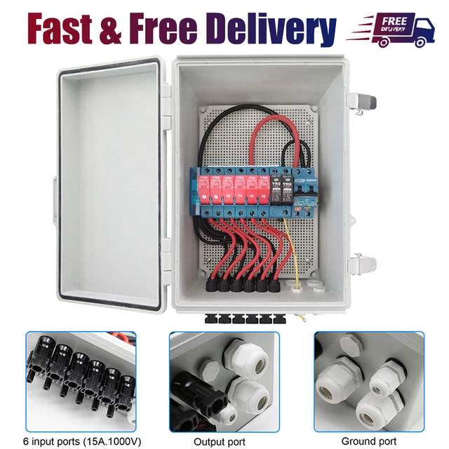 6 STRING PV Combiner Box 15A Fuse 1000VDC Circuit Breaker Photovoltaic ...