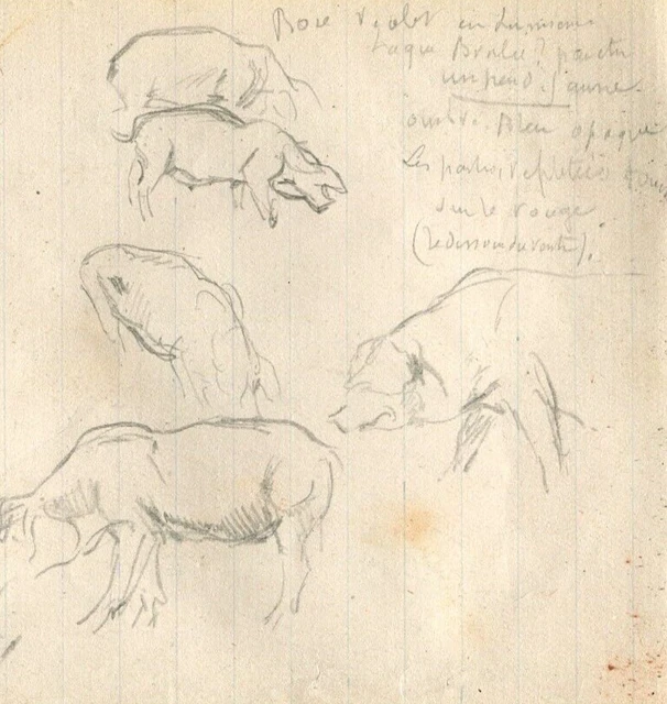 ANCIEN DESSIN AU crayon croquis original dessin de cochons, oeuvre d ...