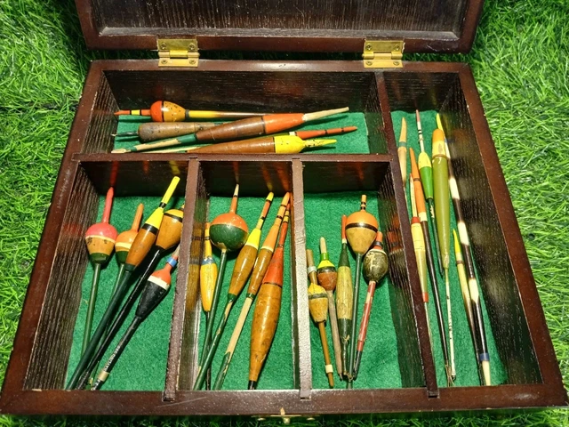 VINTAGE WOODEN FLOAT Box Containing Thirty Old Floats Including Cork ...