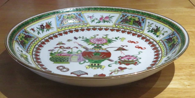 CHINESE CANTONESE FAMILLE verte flower design ceramic large round plate ...