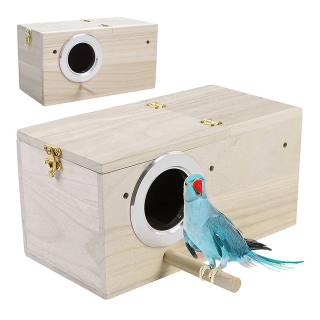 GARDEN WOOD NESTING House Bird Breeding Box Cage Parrot Budgie ...