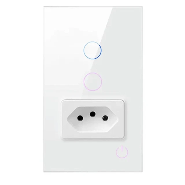 SMART BRAZIL WALL Switch & Socket with Glass Panel 2 Buttons Switch 1 ...
