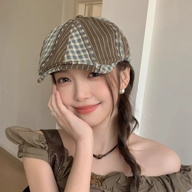 KOREAN STYLE NEWSBOY Caps Y2k Painter Hat Fashion Plaid Berets Girl £7. ...