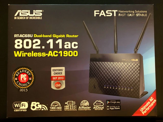 ASUS RT-AC68U AC1900 1300 Mbps 4 Port Gigabit Wireless AC Router, Dual ...