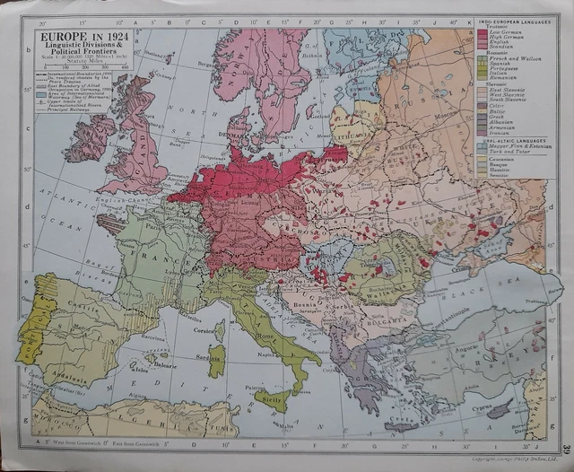 1939 MAP EUROPE In 1924 Linguistic Divisions Yugoslavia Romanic ...