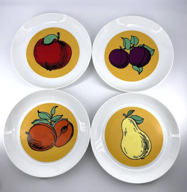 VTG BLOCK BIDASOA Fruit Salad Plates (Set of 4) Spain Peach Plum Pear ...