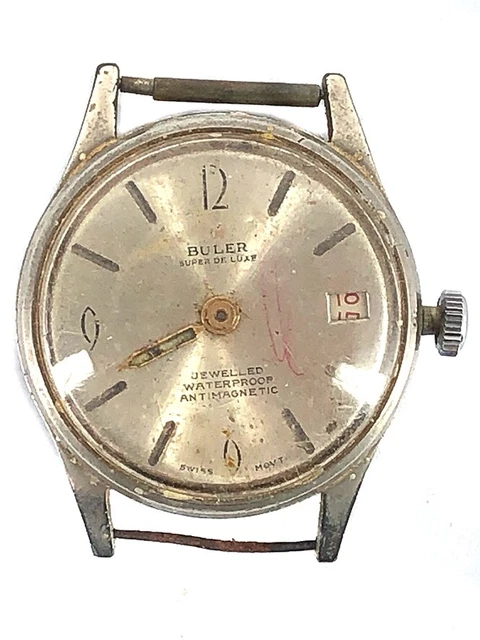 VINTAGE 1960S SWISS MENS BULER SUPER DE LUXE CALENDAR WRIST WATCH £15. ...