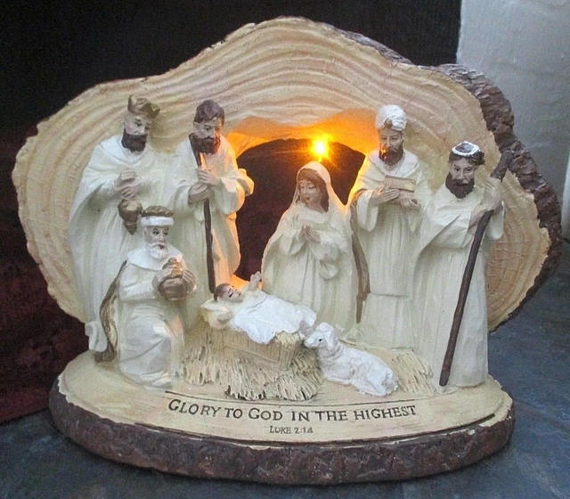 NATIVITY SCENE LIGHT up Bible Verse Luke 2:14 Glory to God in the ...
