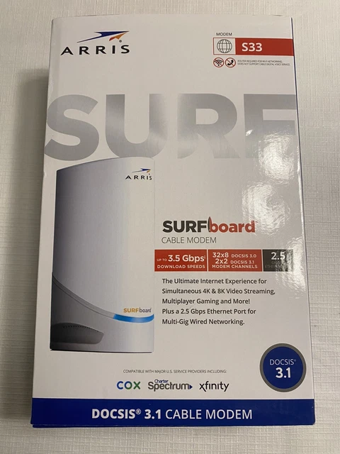 ARRIS S33 SURFBOARD DOCSIS 3.1 Multi-Gigabit Cable Modem 2.5 Gbps ...