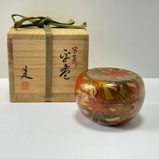 RARE JAPANESE TEA Ceremony Tea Caddy Container Natsume Makie Gold ...