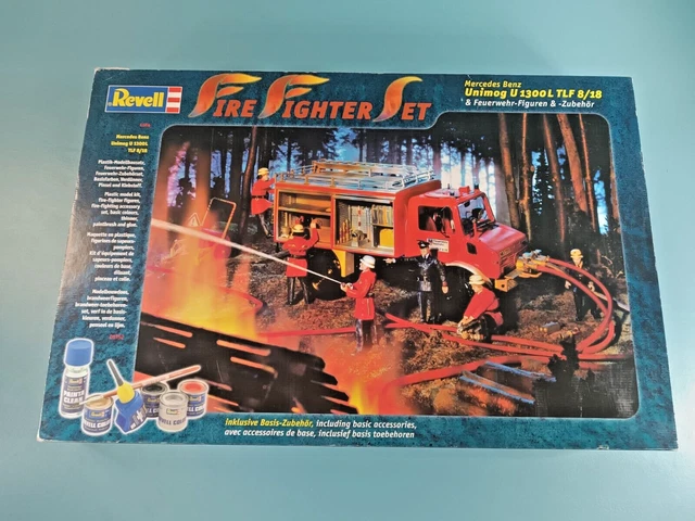 REVELL FIRE FIGHTER Set Mercedes Benz Unimog U1300L TLF 8/18 1:24 NEU ...