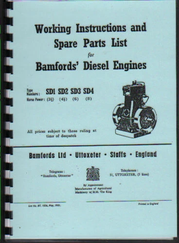 BAMFORD DIESEL ENGINES SD1/SD2/SD3/SD4 Stationary Engine Instruction ...