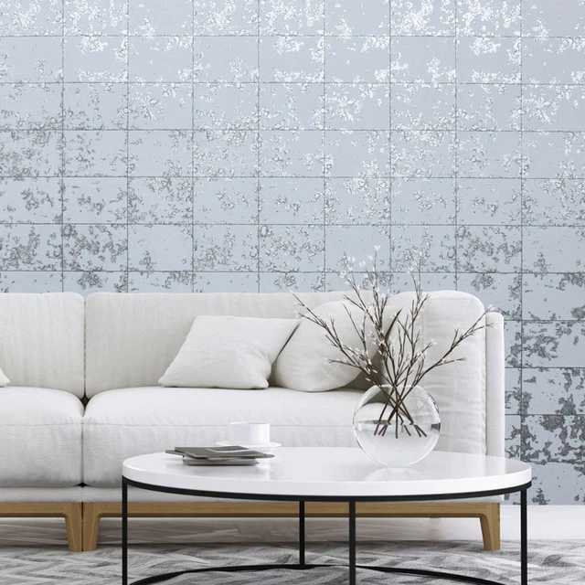 MURIVA LORAN TILE Pattern Wallpaper Faux Brick Stone Metallic Vinyl ...