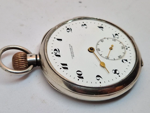 QUARTER REPEATER SILVER cased pocket watch Brevet 34984 Chronometer AS ...