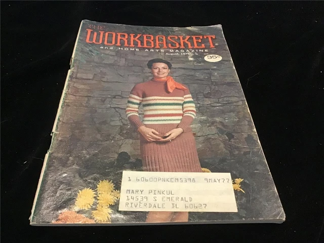 WORKBASKET MAGAZINE AUGUST 1975 Knitted Striped Top and Shirt, Pillow ...