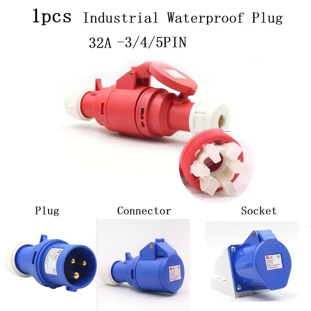 HEAVY DUTY IP44 Rated 32A Industrial Plug Socket High Quality 345 Pin ...