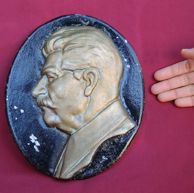 OLD BIG USSR STALIN Bust Metal Cast PLAQUE 1938 Vintage Soviet ...
