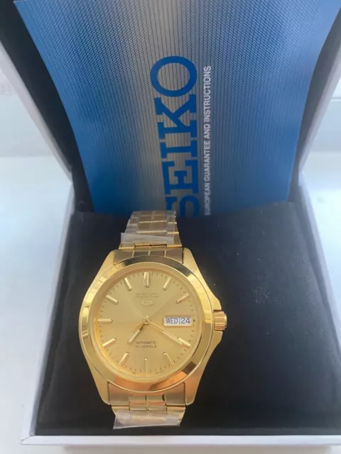 SEIKO 5 AUTOMATIC gold PVD stainless steel Mens watch SNKK98K1-NEW-£149 ... SEIKO 5 AUTOMATIC gold PVD stainless steel Mens watch SNKK98K1-NEW-£149 ...