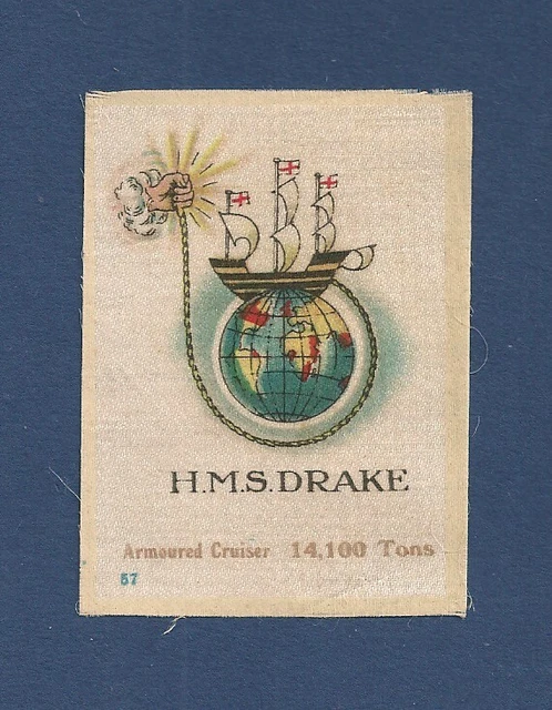 HMS DRAKE WW1 Silk Ships Crest 1915 Royal Navy Drake Cruiser HMNB ...