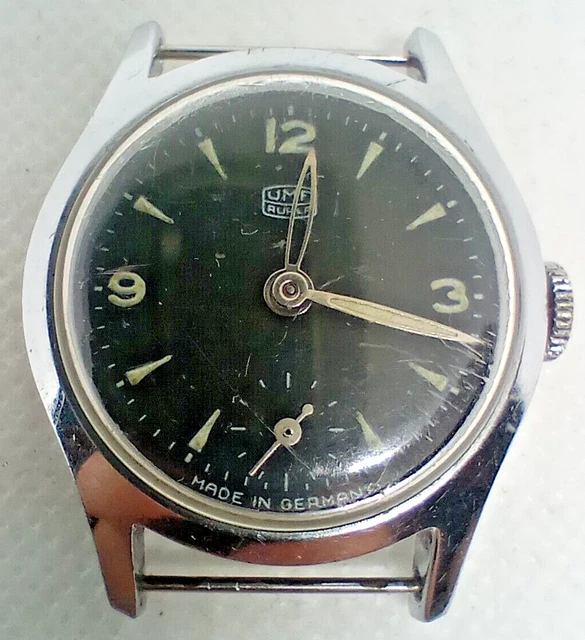 VINTAGE MILITARY WATCH UMF RUHLA Black dial cal. UMF 54 WWII Germany £ ...