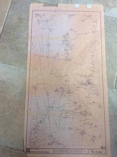 VINTAGE YORKSHIRE ELECTRICTY Board YEB Map Plan Long Riston Skirlaugh ...
