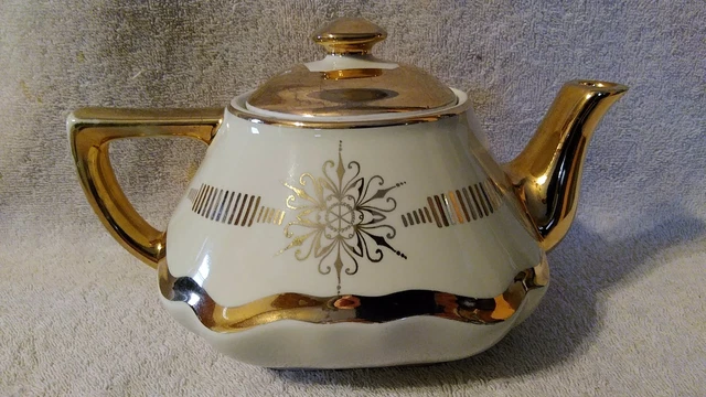 HALL COFFEE-TEA POT 6 Cup 017.8 GL Made In U.S.A. Gold and Cream ...