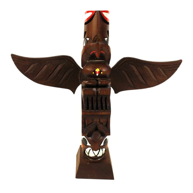 VINTAGE CARVED CEDAR Wood Winged Totem Pole Pacific Northwest Vancouver ...