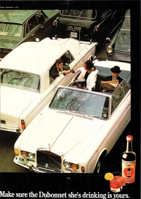 VINTAGE 1974 ADVERT for DUBONNET Aperitif #4 White Rolls-Royce CORNICHE ...