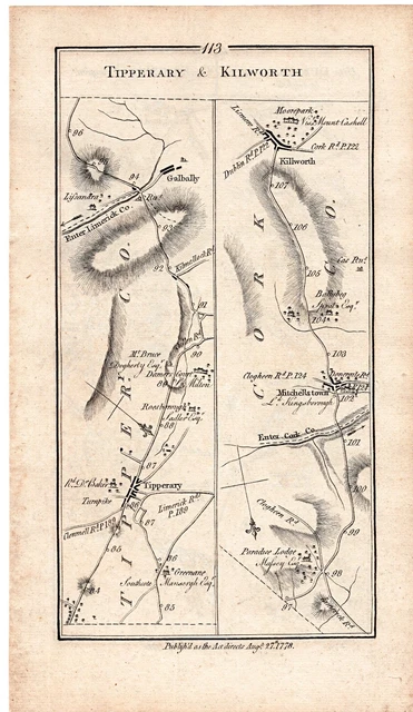 TAYLOR SKINNER IRELAND Map Tipperary Galbally Kilworth Cahir Kilkenny ...