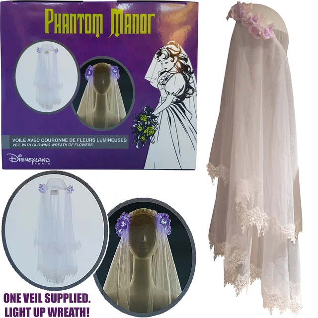 DISNEYLAND PARIS PHANTOM Manor Light Up Veil Wedding Bride Glow Hat ...
