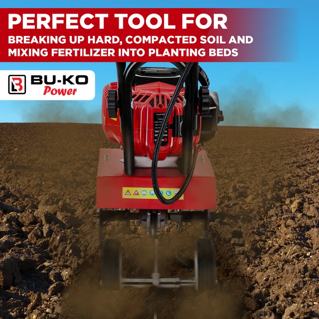 BU-KO GARDEN TILLER 52CC Petrol Engine 3HP 2 Stroke Lawn Cultivator Rotovator £169.99 - PicClick UK
