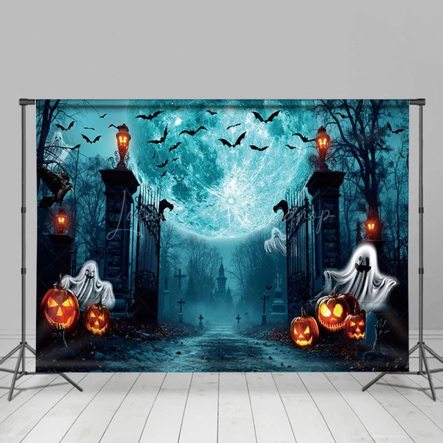 GHOST MANOR HORROR Solemn Scary Cemetery Halloween Backdrop $37.94 ...