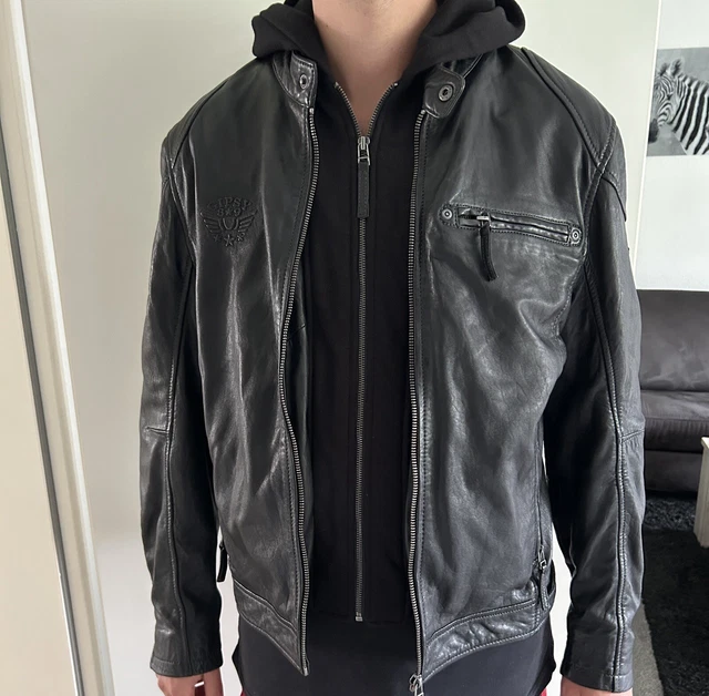 HERREN LEDERJACKE BIKERJACKE Gipsy Größe XL schwarz mit Kapuze NEU NIE ...