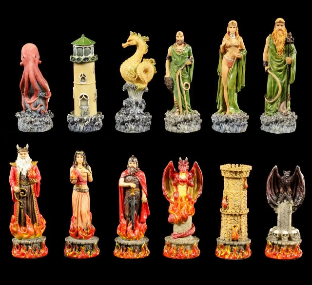 FANTASY CHESS FIGURES Set - Water Vs. Fire - Chess Figurines Veronese £ ...
