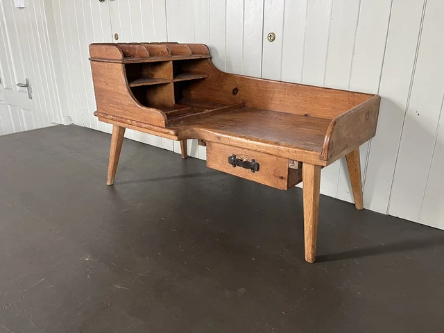 VINTAGE ANTIQUE COBBLERS Boot Shoemakers Work Bench Coffee Telephone ...