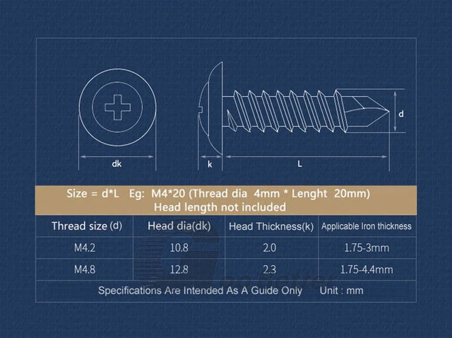 PHILLIPS SELF DRILLING Screws Modified Truss Head 410 Stainless Steel M4.2 M4.8 EUR 1,44 ...