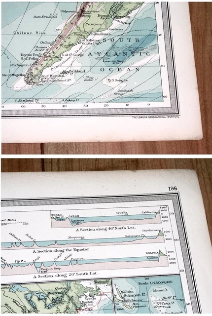 1908 ANTIQUE PHYSICAL Map Of Pacific Ocean Oceania Hawaii Australia ...