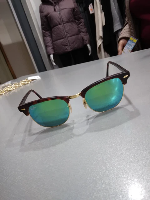 RAY-BAN RB3016 CLUBMASTER Marrone Lenti Verde Specchio Tg 51 Buone ...