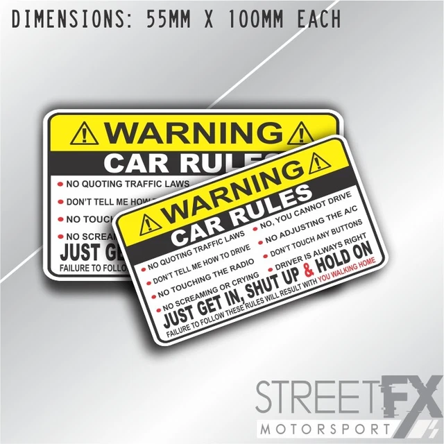 WARNING RULES FOR Car Passengers Funny Truck Ride share window visor ...