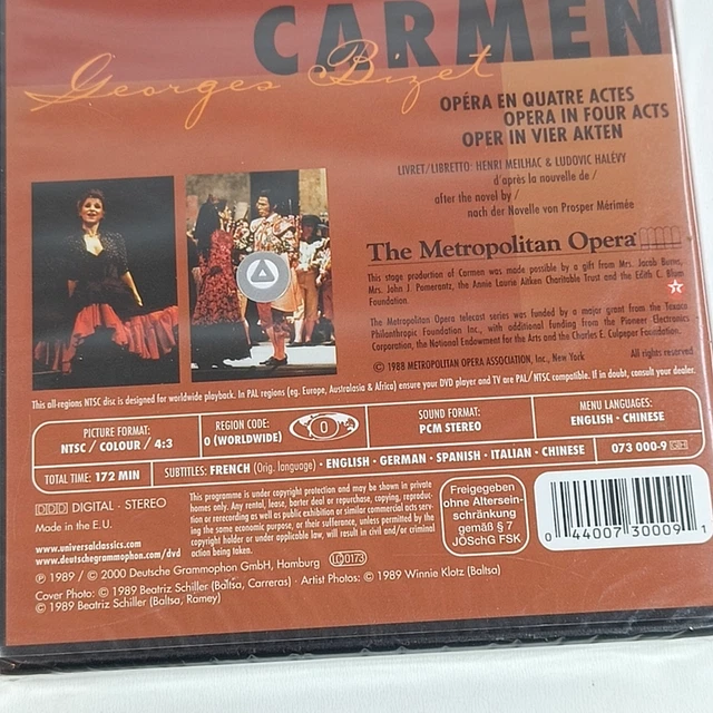 CARMEN GEORGES BIZET DVD The Metropolitan Opera James Levine 1989 New ...