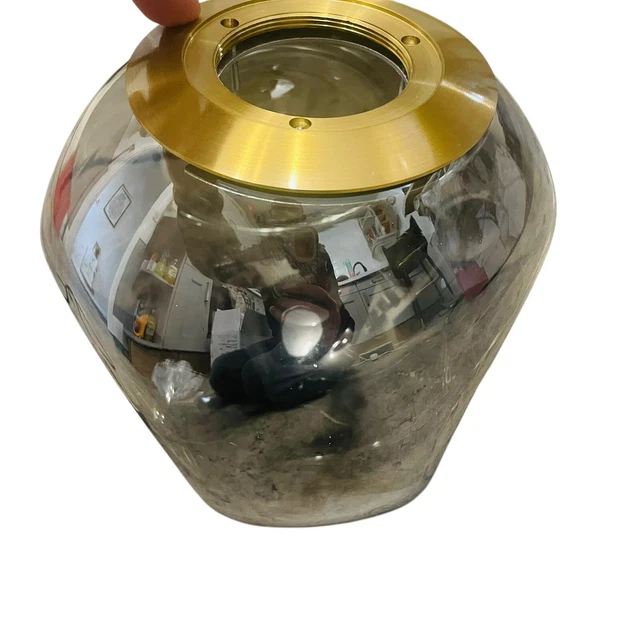 SMOKED GLASS PUMMELLED Shade Pendant Ceiling Brass Hanging Kitchen ...