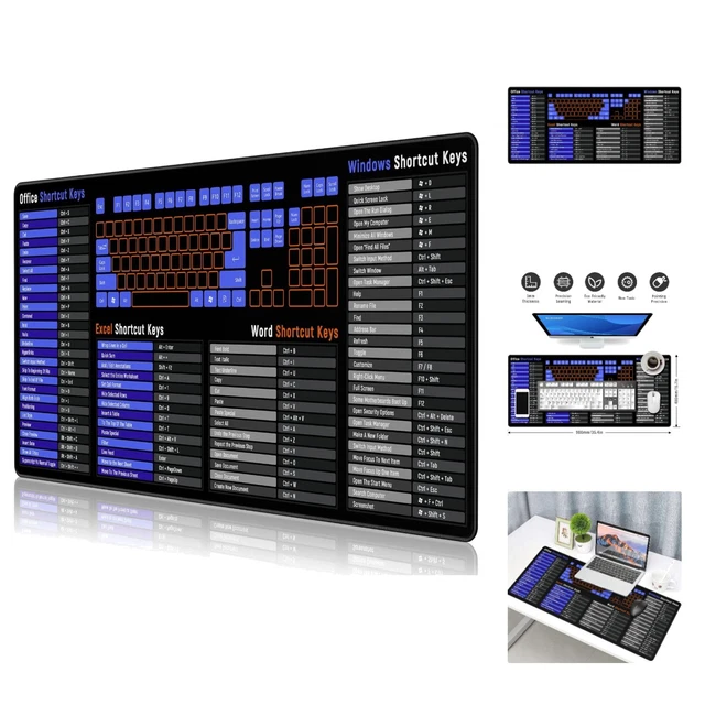 LARGE COMPUTER GAMING Mouse Pad,Keyboard Shortcut Keys Guide Mousepad ...