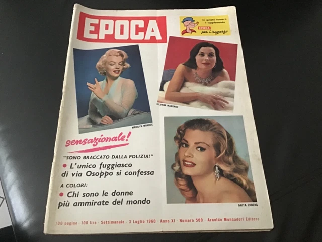 MONROE MANGANO EKBERG Lollobrigida Kelly Taylor Bardot su EPOCA N. 509 ...